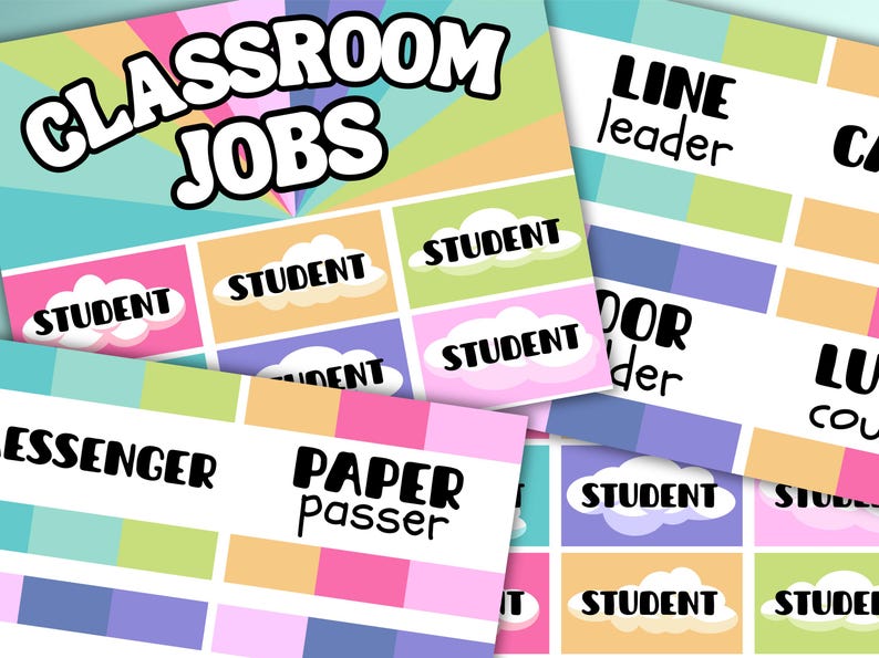 Editable Rainbow Classroom Job Display Canva Template - Etsy