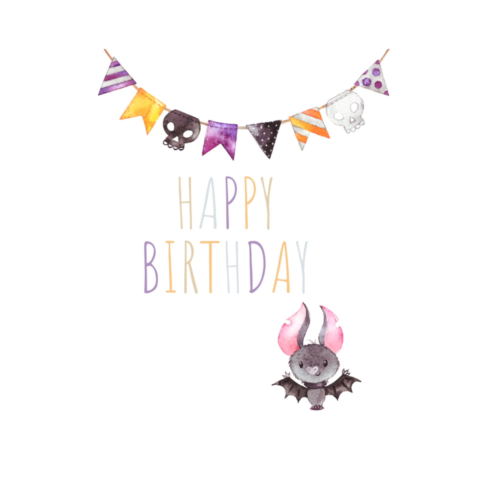 Happy Birthday Baby Bat, Kids Birthday Gothic Watercolor Wall Art ...