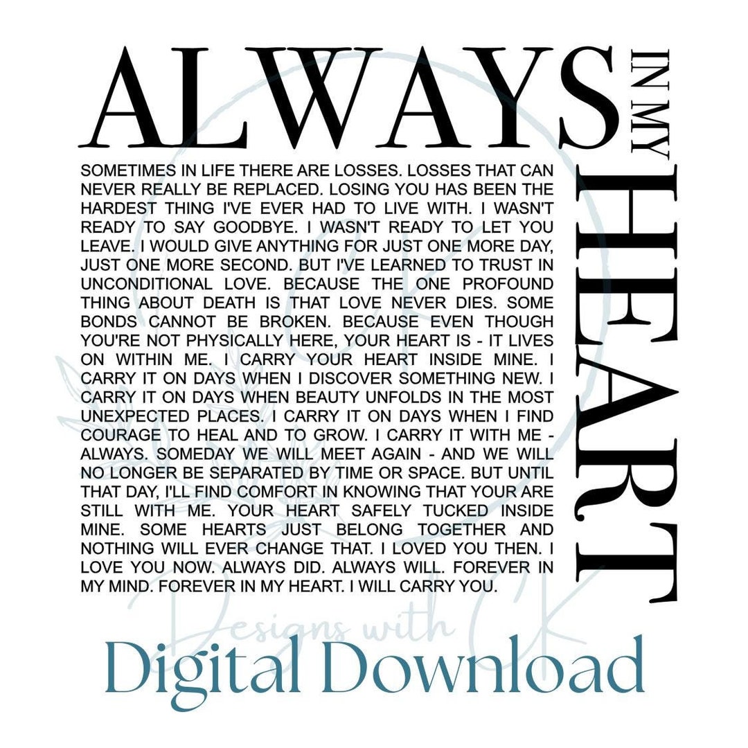 Always in My Heart SVG PNG | Home Decor | Digital Download ...