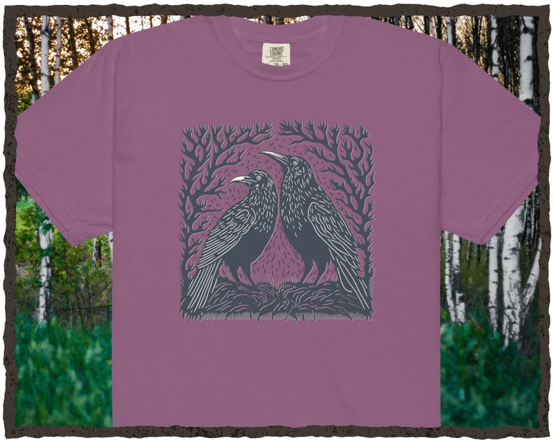 Raven Woodblock Print T Shirt Crow Nature Lover Tshirt Camping - Etsy