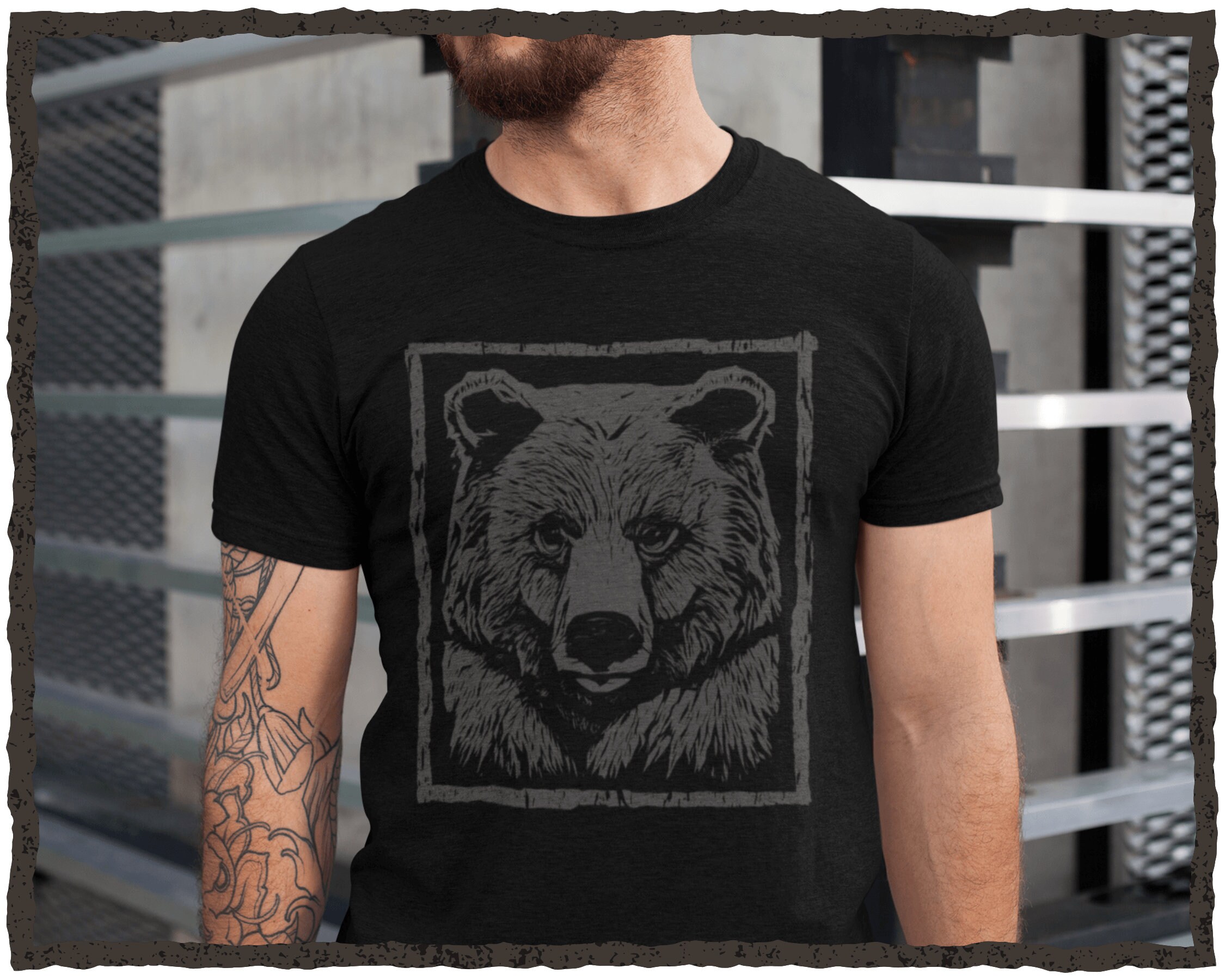 Rustic Brown Bear Block Print T Shirt Woodland Black Bear - Etsy