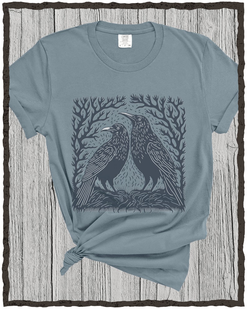 Raven Woodblock Print T Shirt Crow Nature Lover Tshirt Camping - Etsy