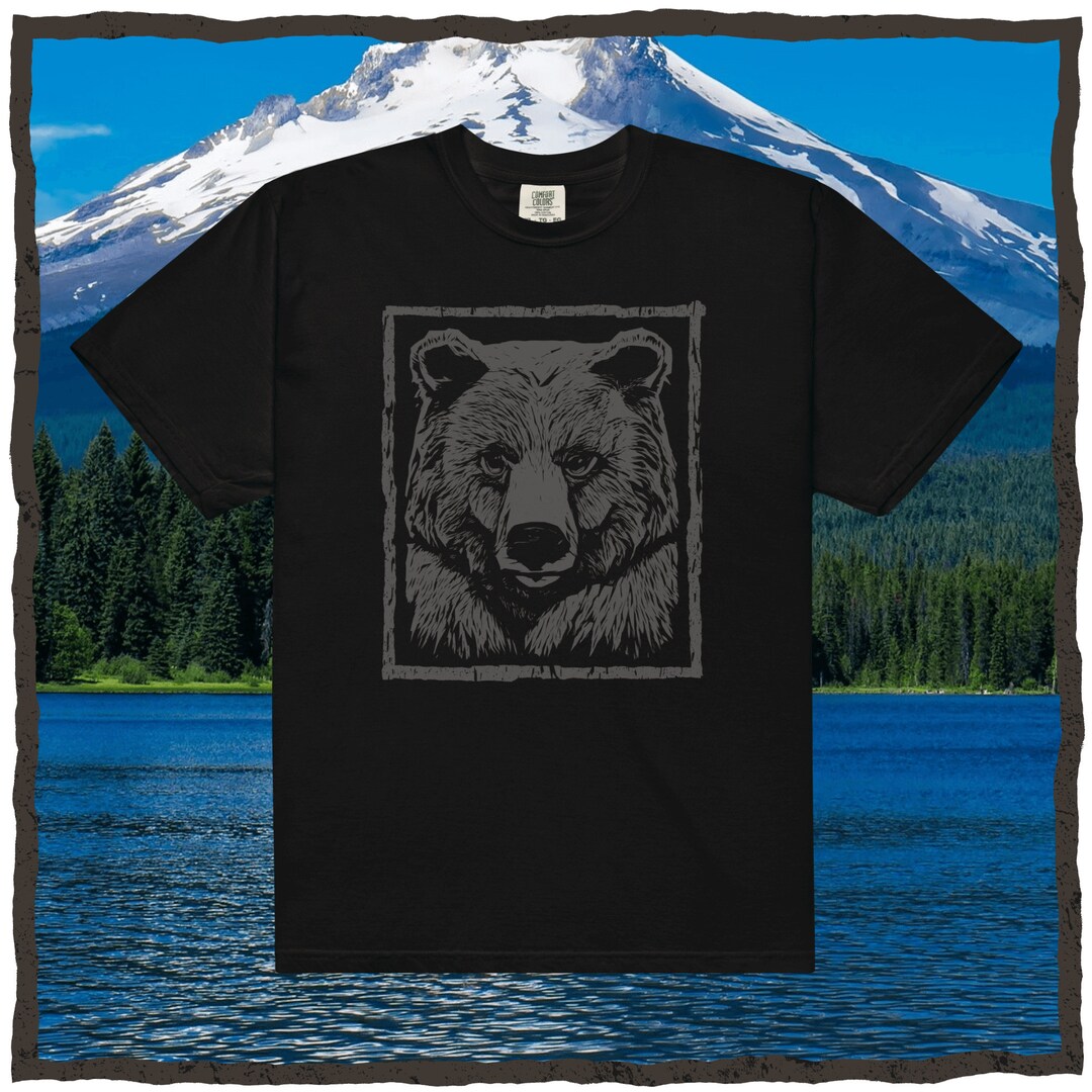 Rustic Brown Bear Block Print T Shirt Woodland Black Bear - Etsy