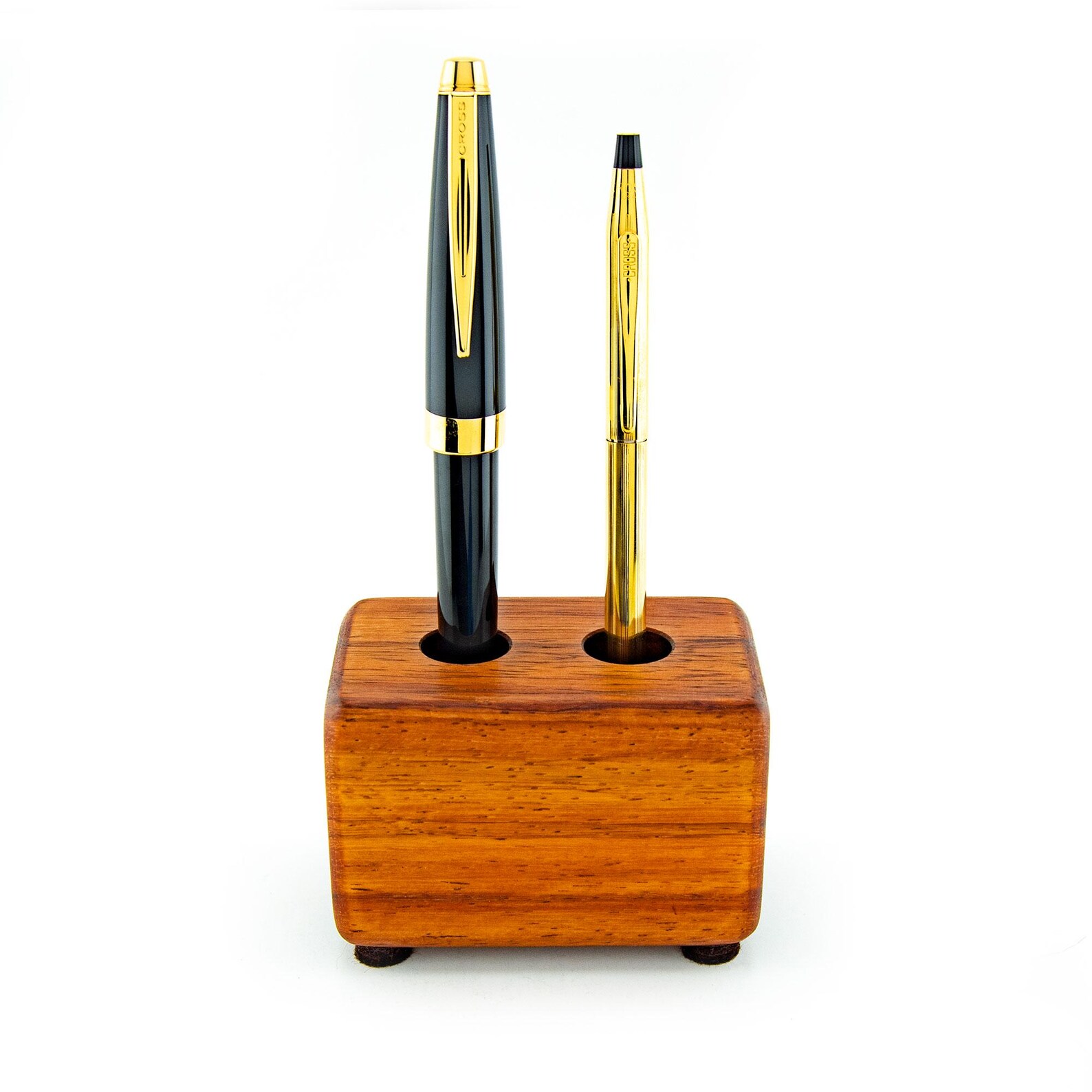African Padauk Double Pen Holder Stand Wooden Block Artisan Handcrafted ...
