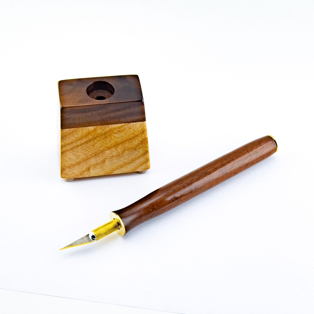 Artisan Handcrafted Walnut Wood Hobby Precision Knife Cutter & Stand ...