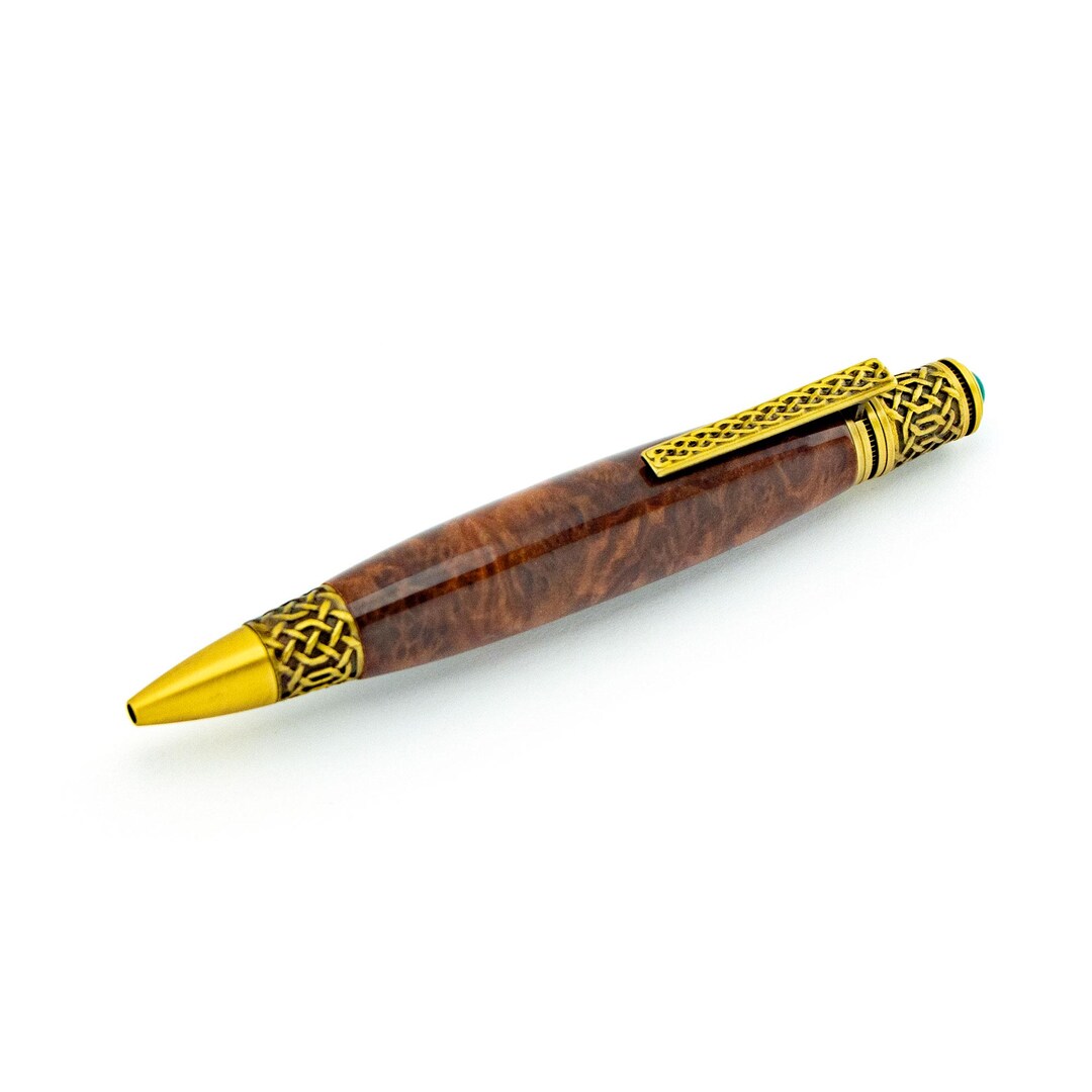 Celtic Knot Ballpoint Twist Pen Red Mallee Burl Wood Antique Brass Trim ...