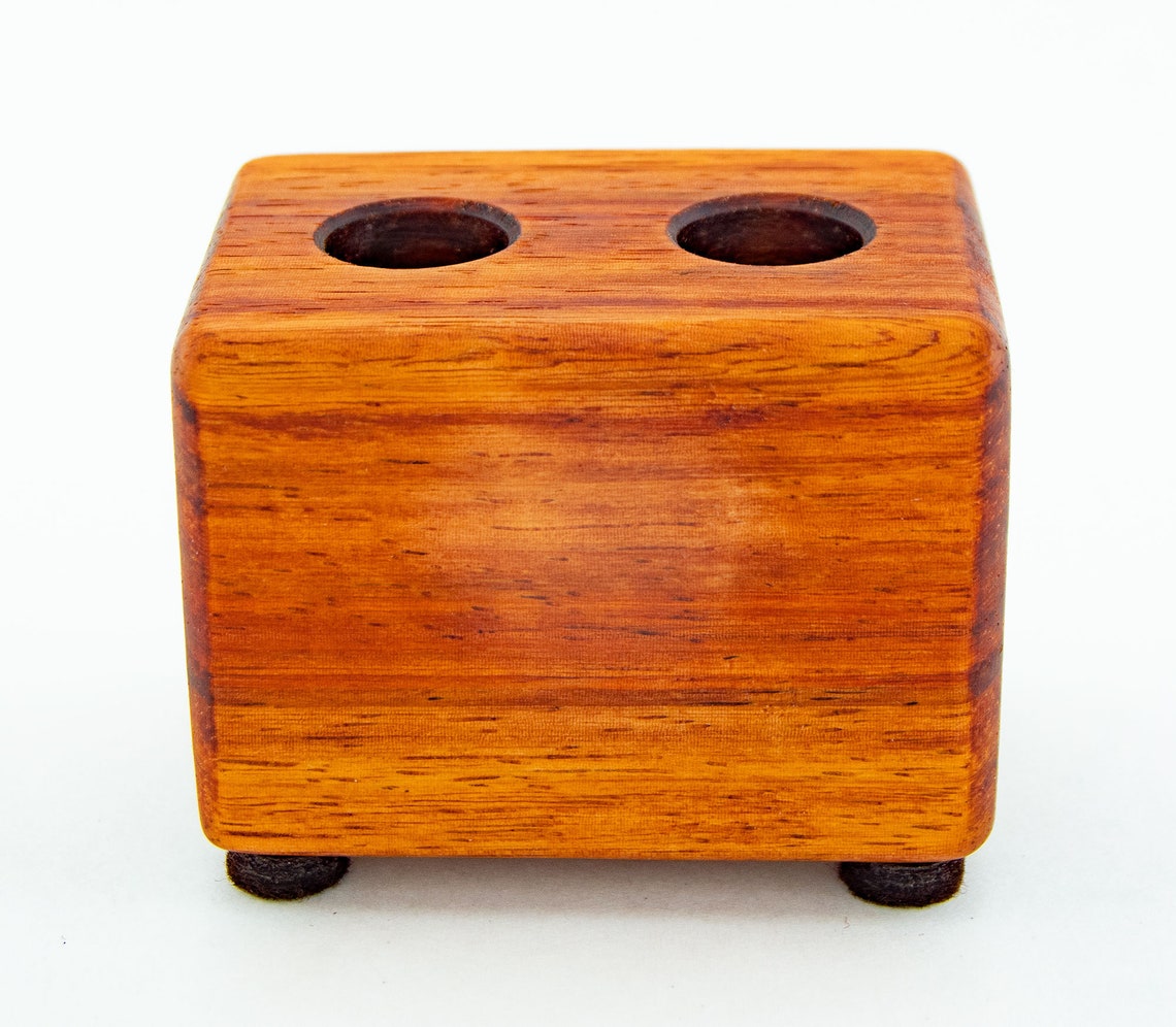 African Padauk Double Pen Holder Stand Wooden Block Artisan Handcrafted ...