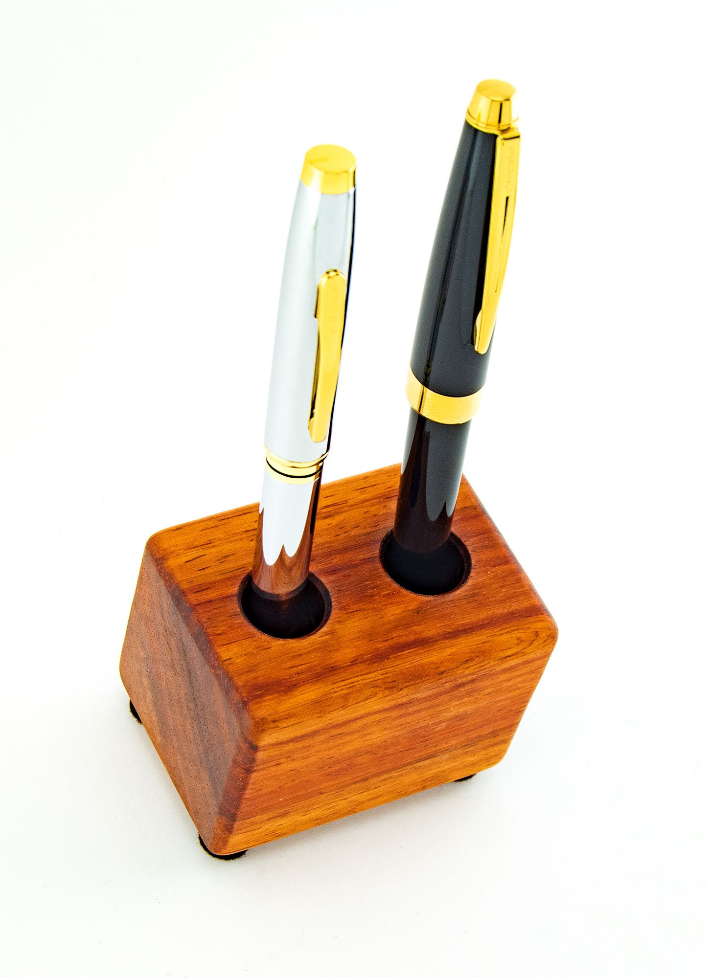 African Padauk Double Pen Holder Stand Wooden Block Artisan Handcrafted ...