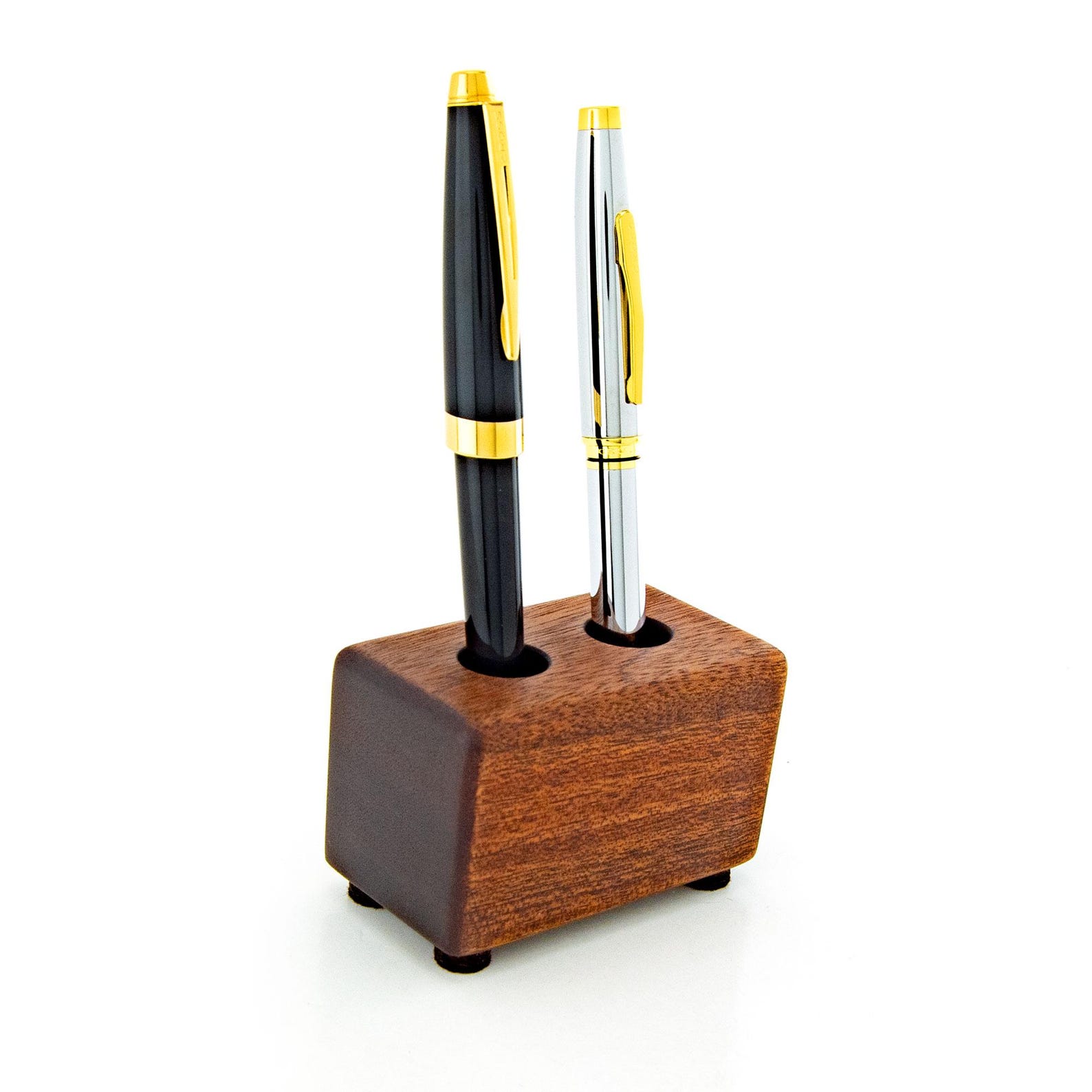 Mahogany Double Pen Holder Stand Wooden Block Artisan Handcrafted Wood ...
