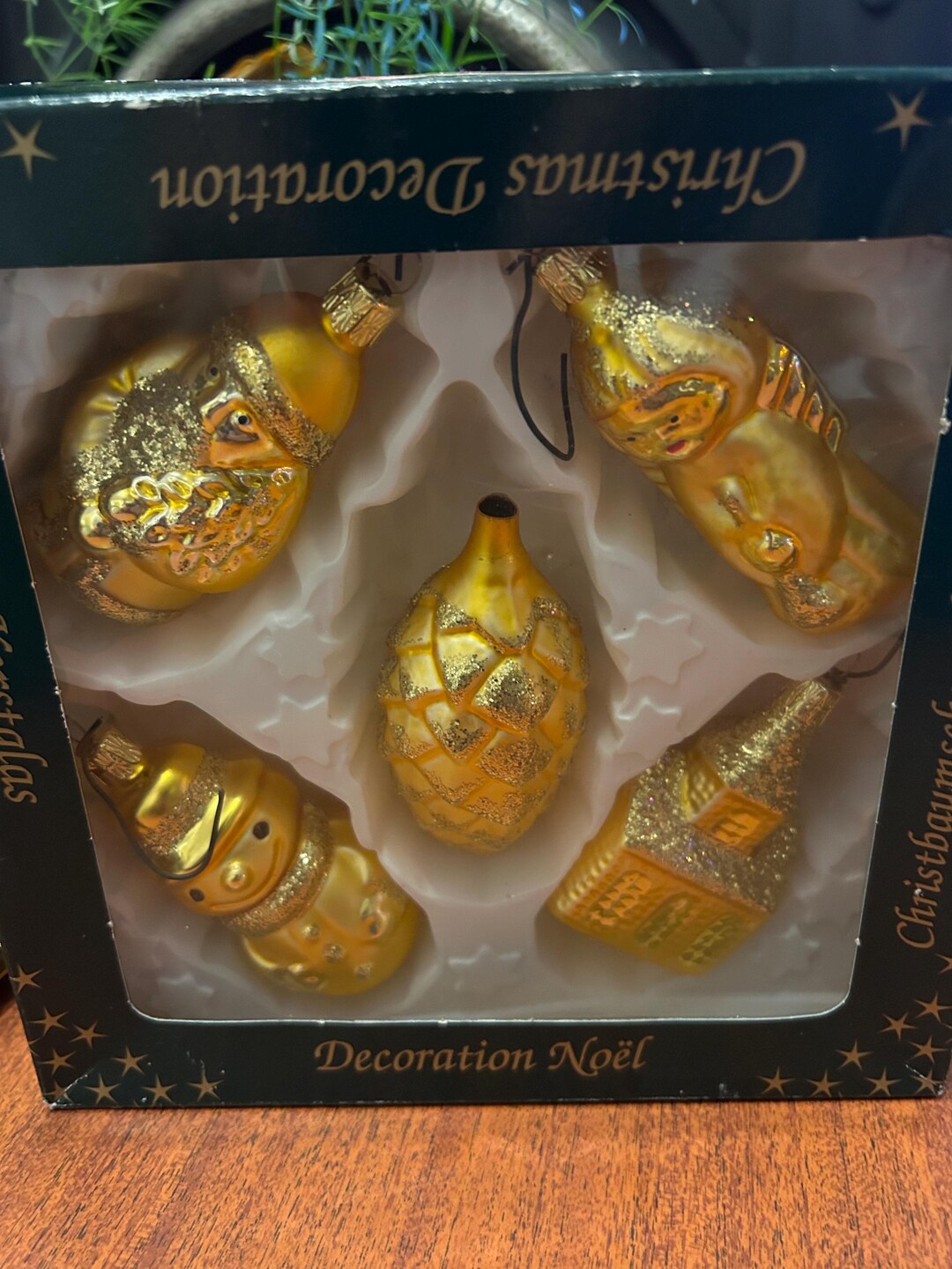 Vintage West German Gold Blow Mold Glass Baubles in Original Packaging ...