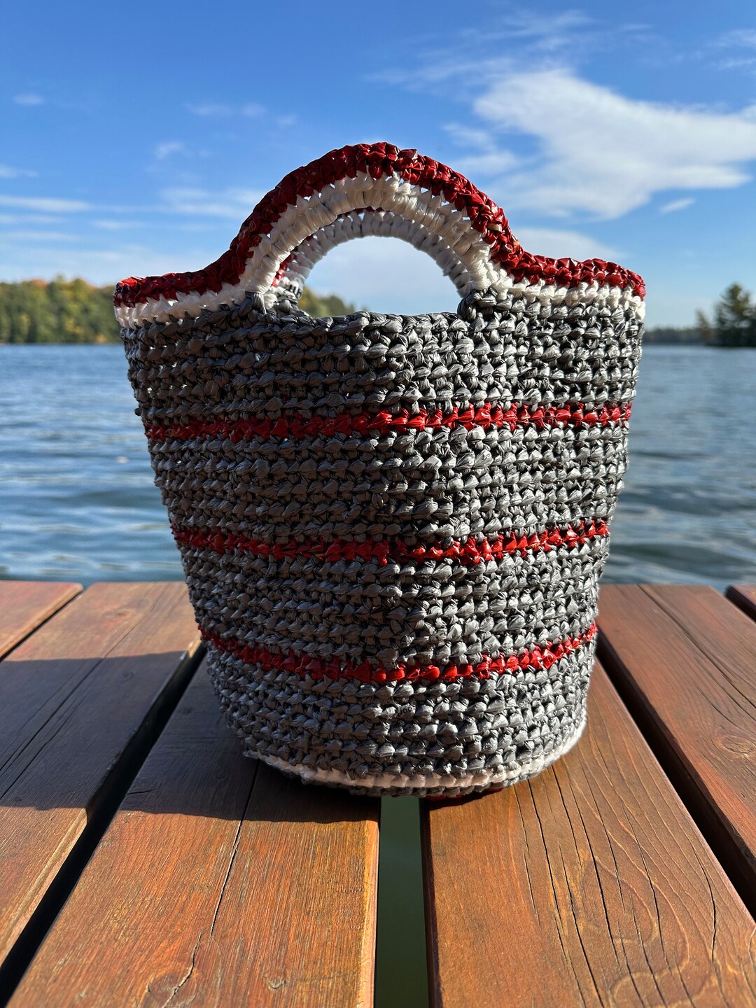 Silver & Red Plarn Bag - Etsy