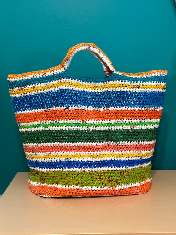 Large Colorful Striped Plarn Bag - Etsy