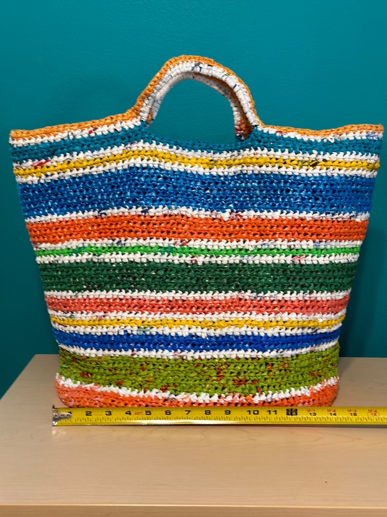 Large Colorful Striped Plarn Bag - Etsy