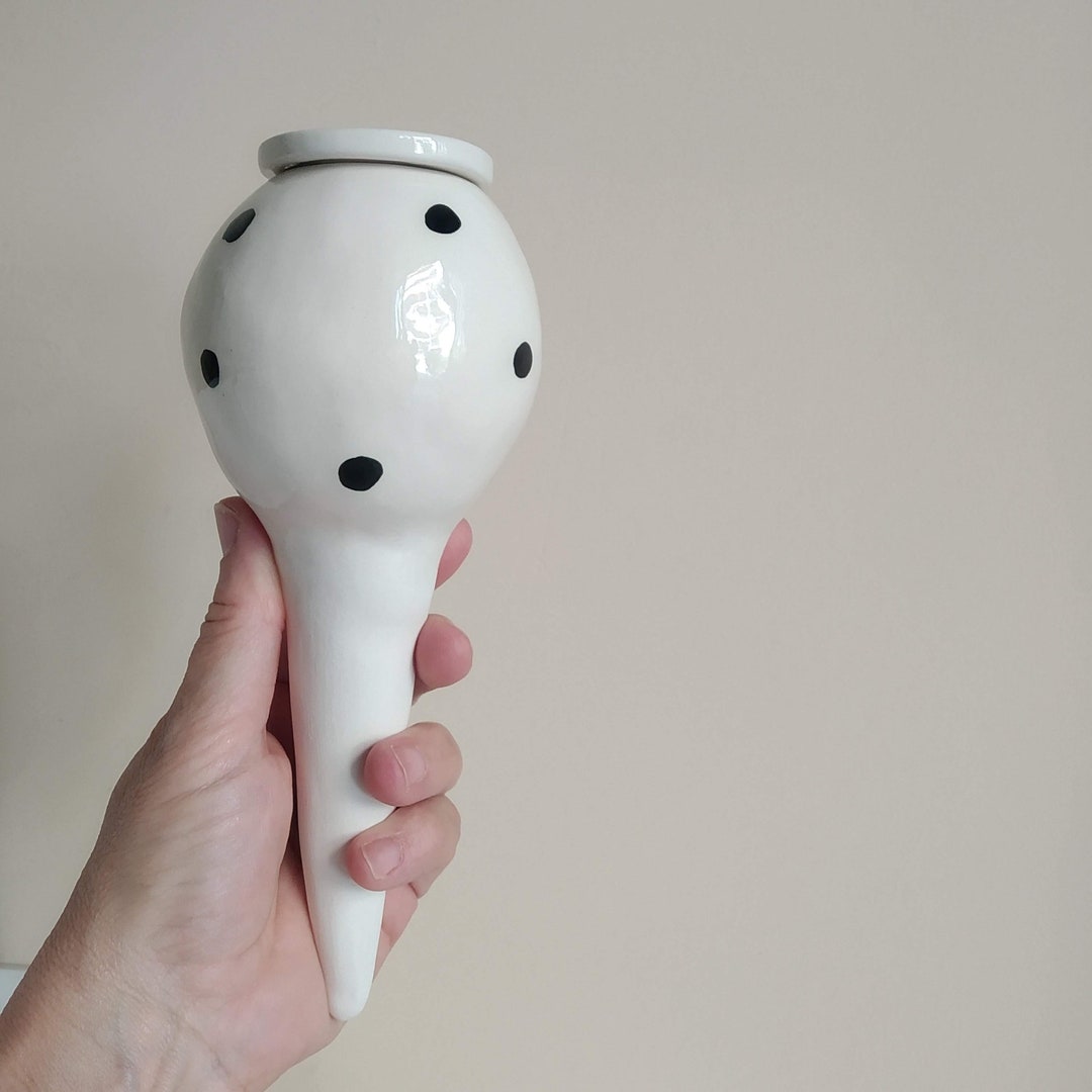 Handmade Ceramic Plant Olla: White Polka Dot Plant Hydrator - Etsy