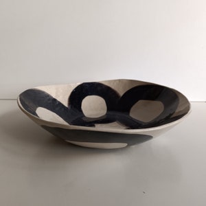 Handmade Beige Stoneware Salad Bowl, Black Ring Design - Etsy