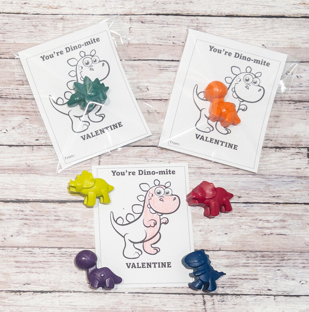 Dinosaur Valentine Card, Crayola Crayon Coloring, Dinosaur Party Favor ...