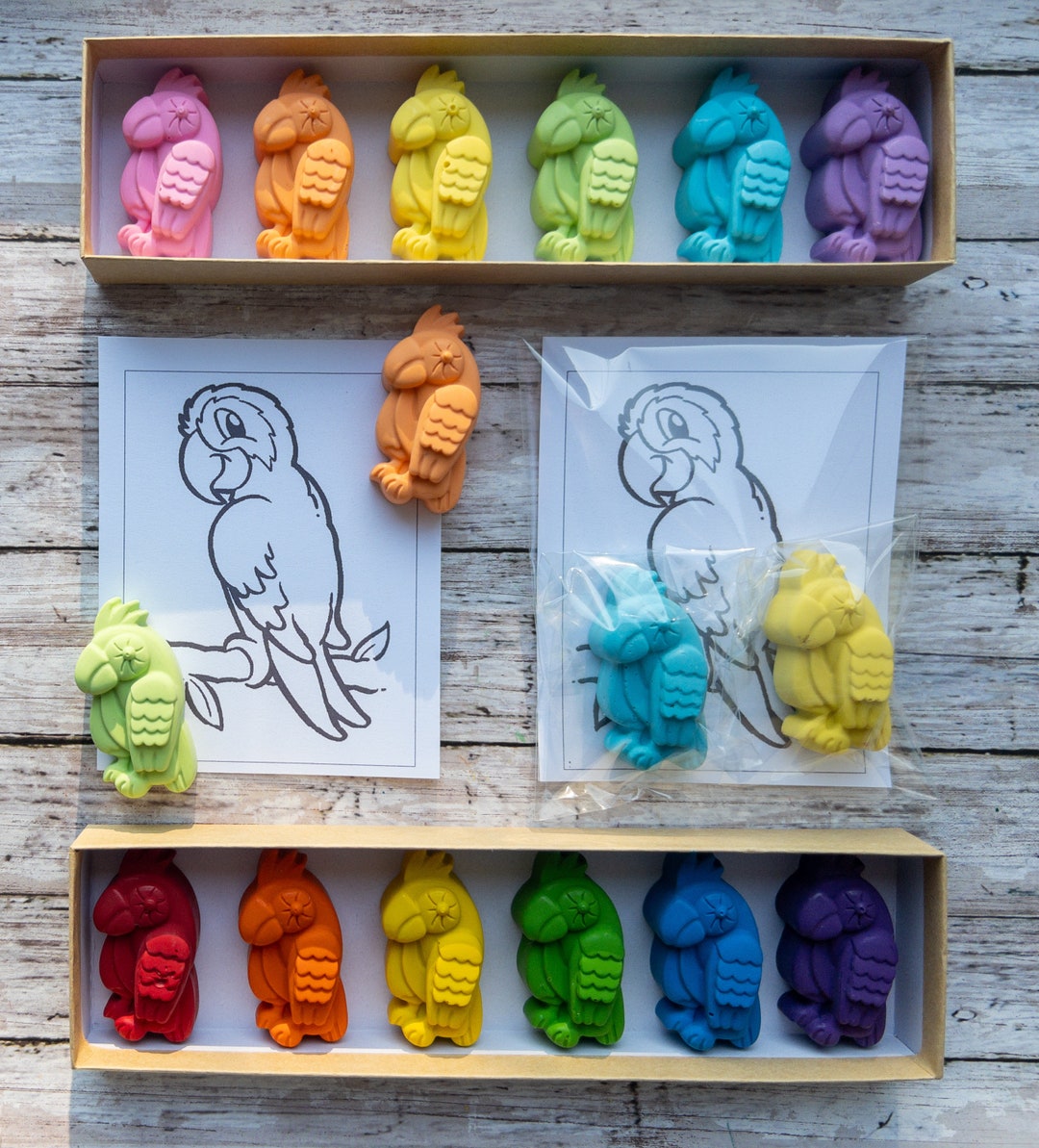 Parrot Crayon Gift Set, Party Favor, Tropical Bird Birthday Party, Kids ...