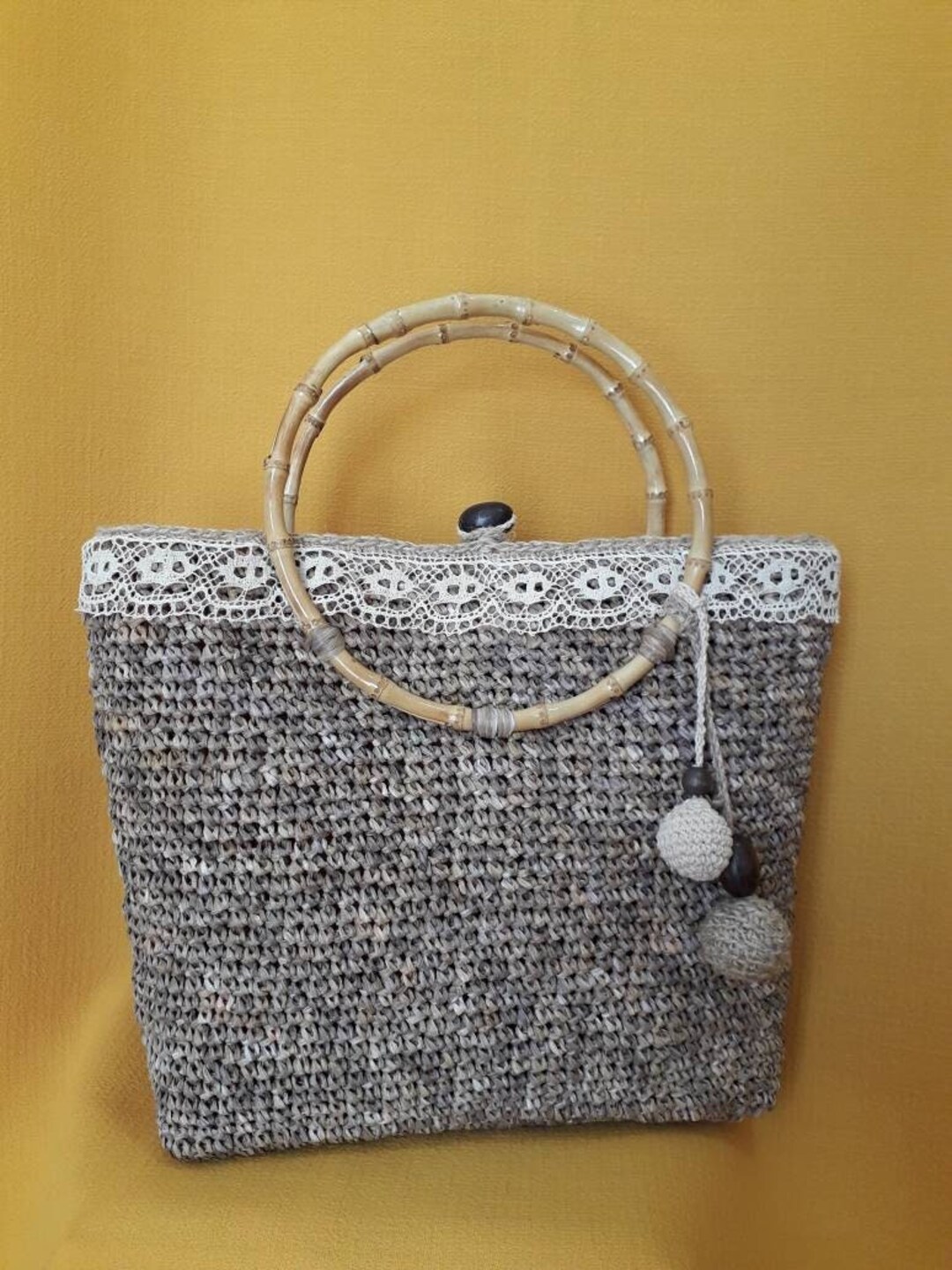 Crochet Raffia Basket Bag With Bamboo Handles - Handmade in Italy - Etsy