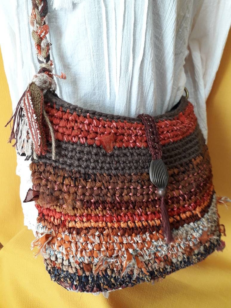 Eco-friendly Fashion Brown and Beige Crochet Bag Handmade in - Etsy