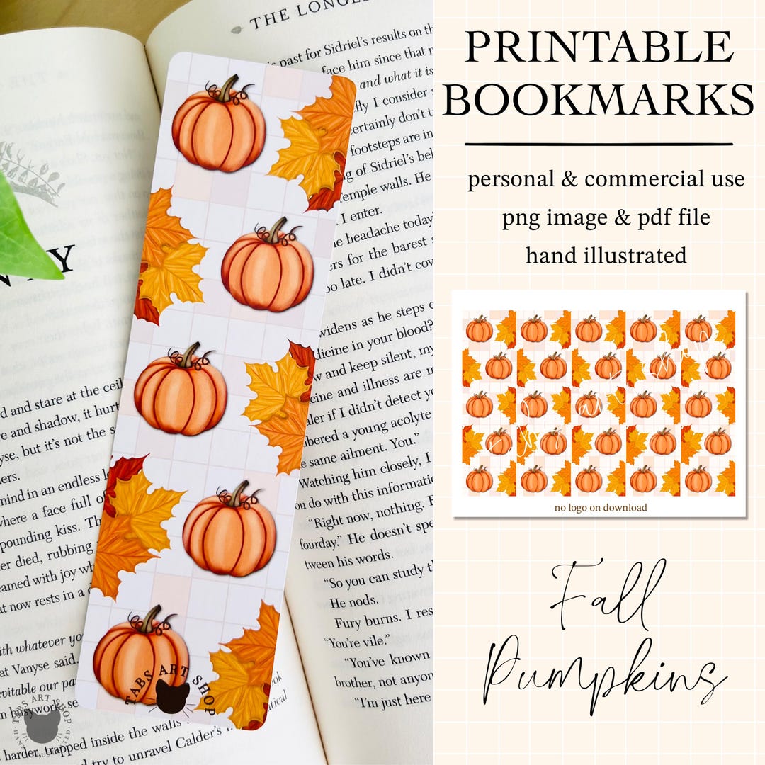 Printable Pumpkin Bookmarks | Digital Download Bookmark | Ready to ...