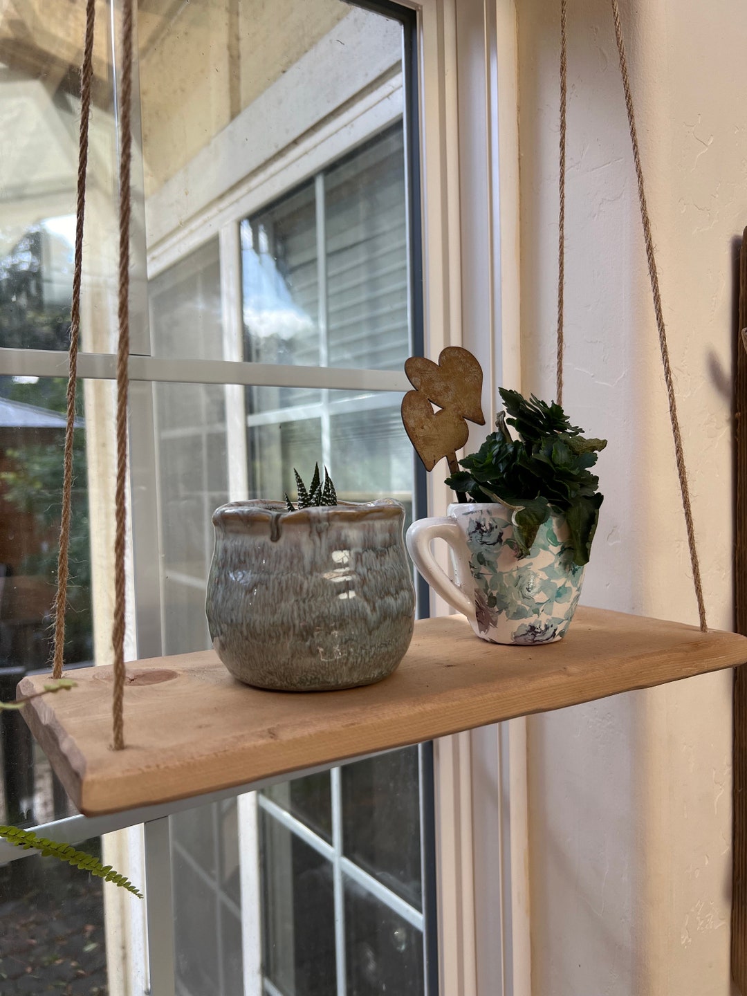 Floating Window Shelf for Air Plants Succulents Handmade Boho Style ...