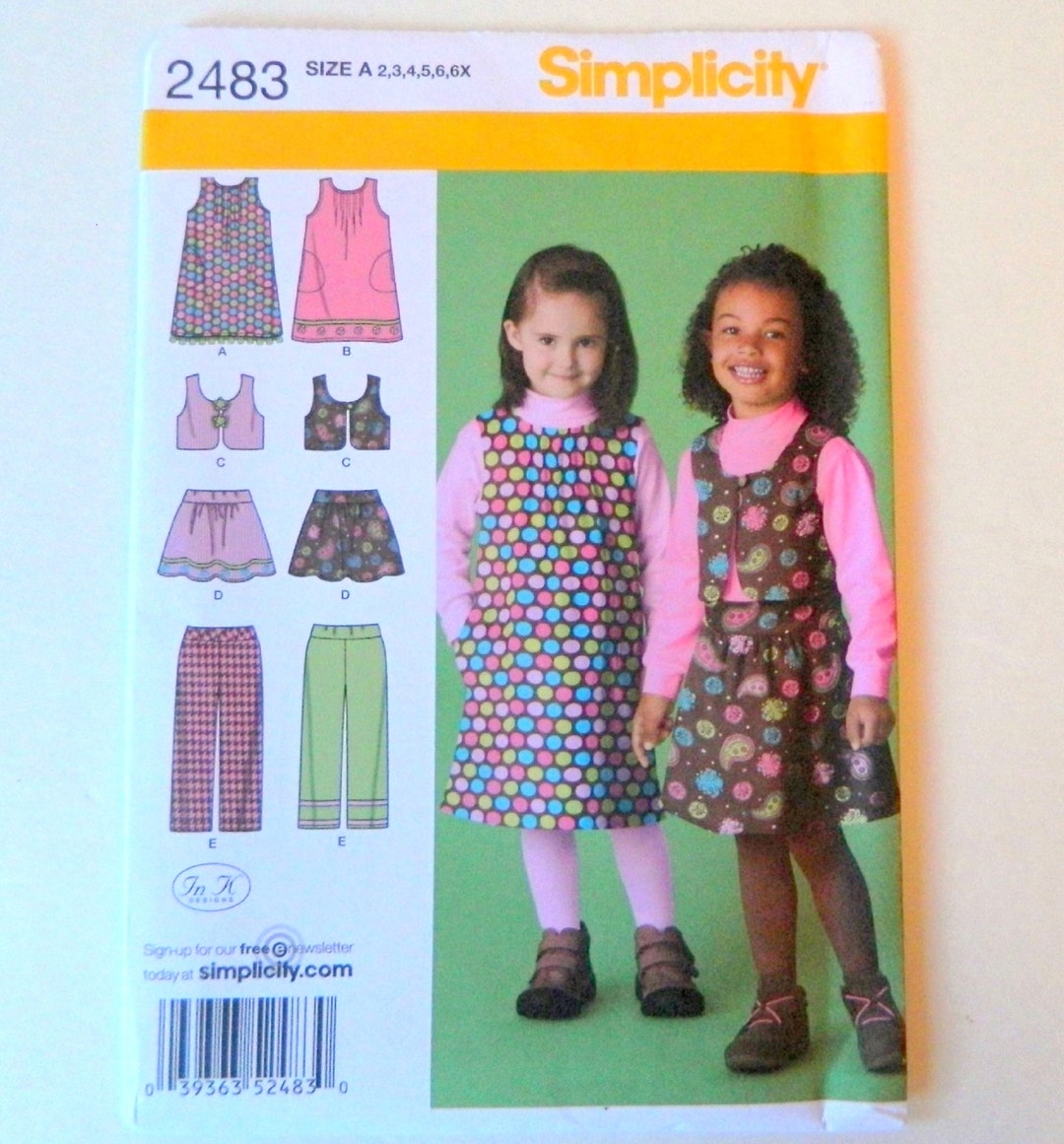 Simplicity 2483 Girl's Dress, Jumper, Vest, and Pant Pattern (size 2-6X ...