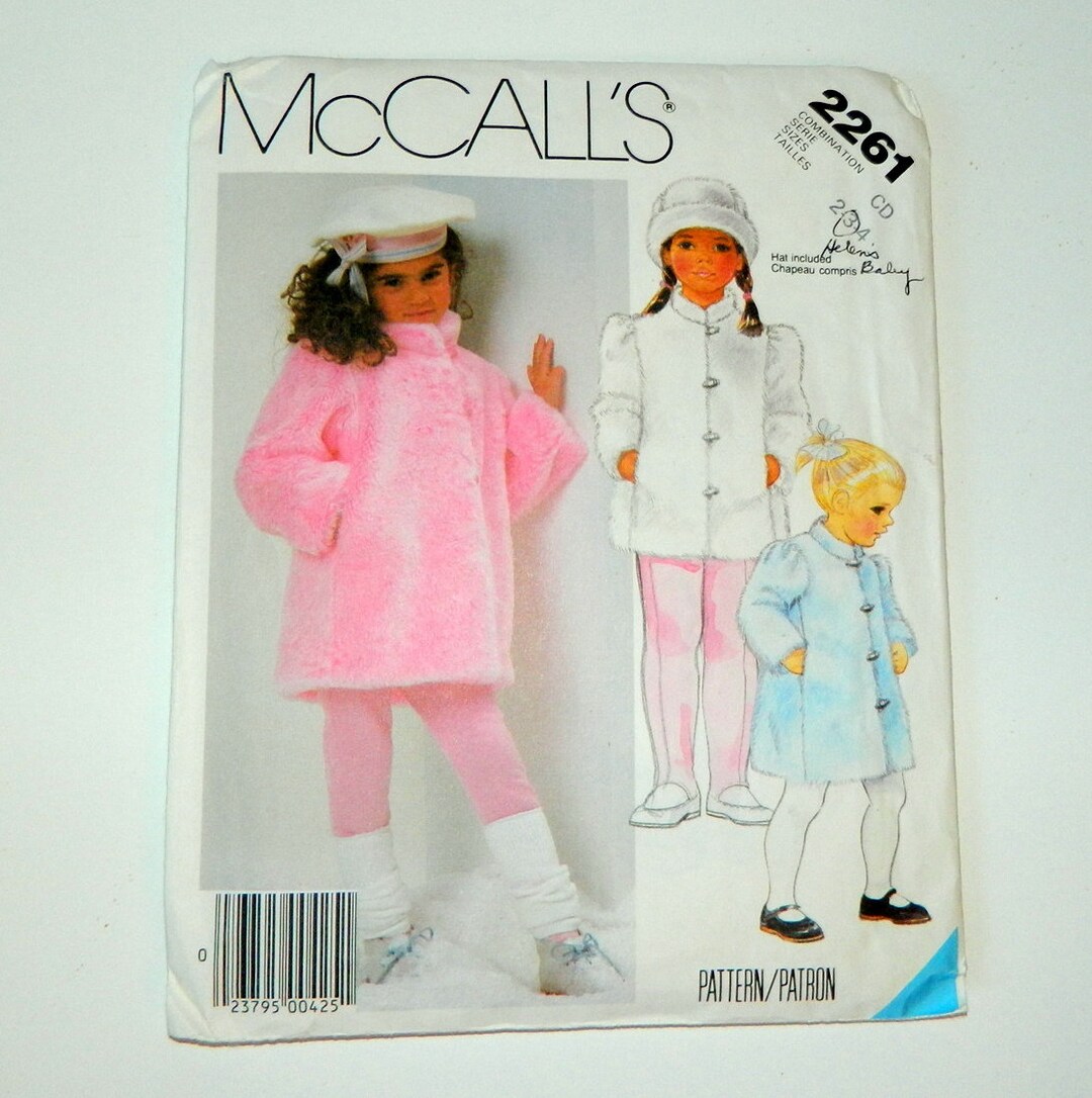Fake Fur Toddler Coat Sewing Pattern Mccall 2261, Size 2, 3 and 4 ...