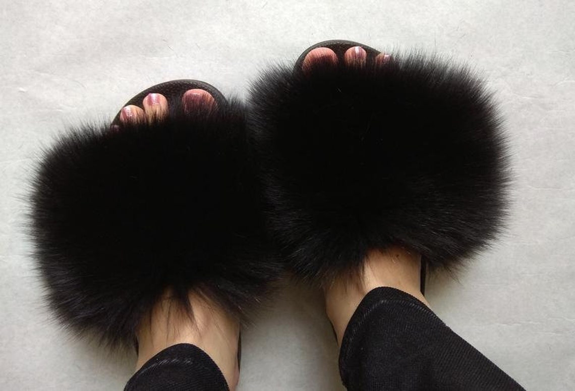 Fur Slidesfur Slippers Fluffy Fur Shoesfur Flip Flopfur - Etsy
