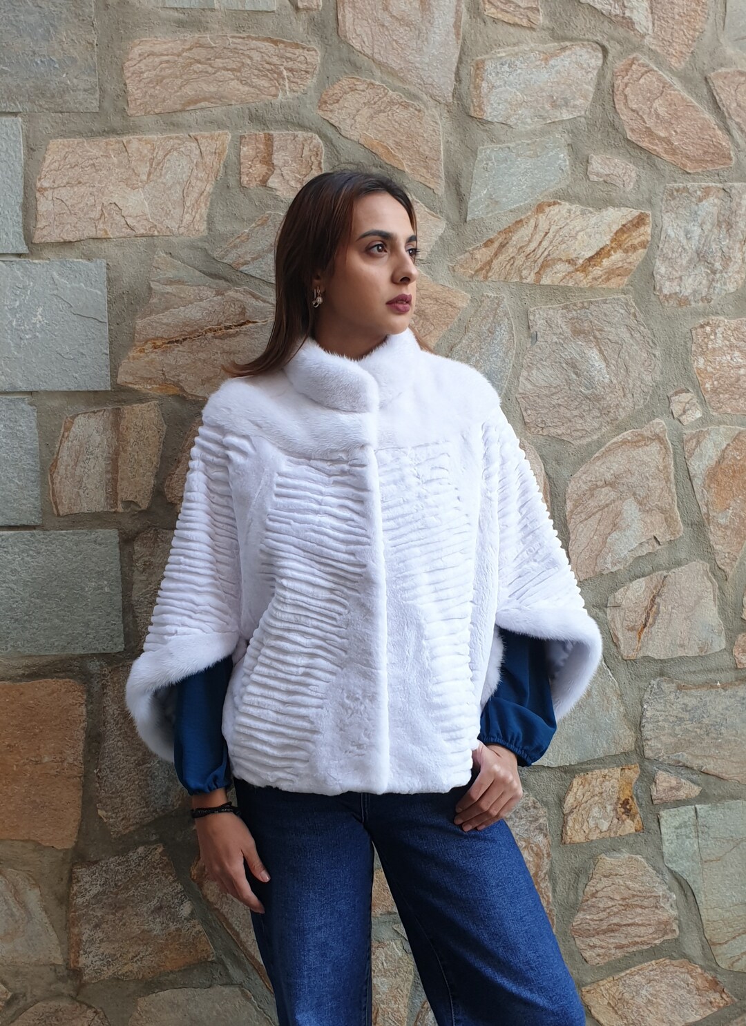 Fur Cape,white Mink Cape,real Mink Poncho,white and Trimmed Mink - Etsy