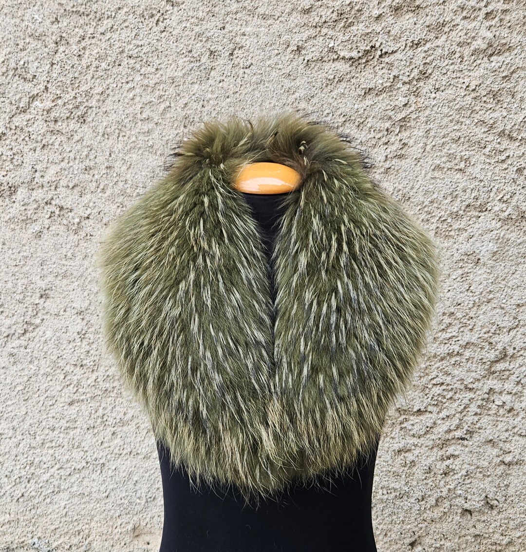 Fur Collar, Fin Raccoon Fur Collar, Green Fur Collar - Etsy