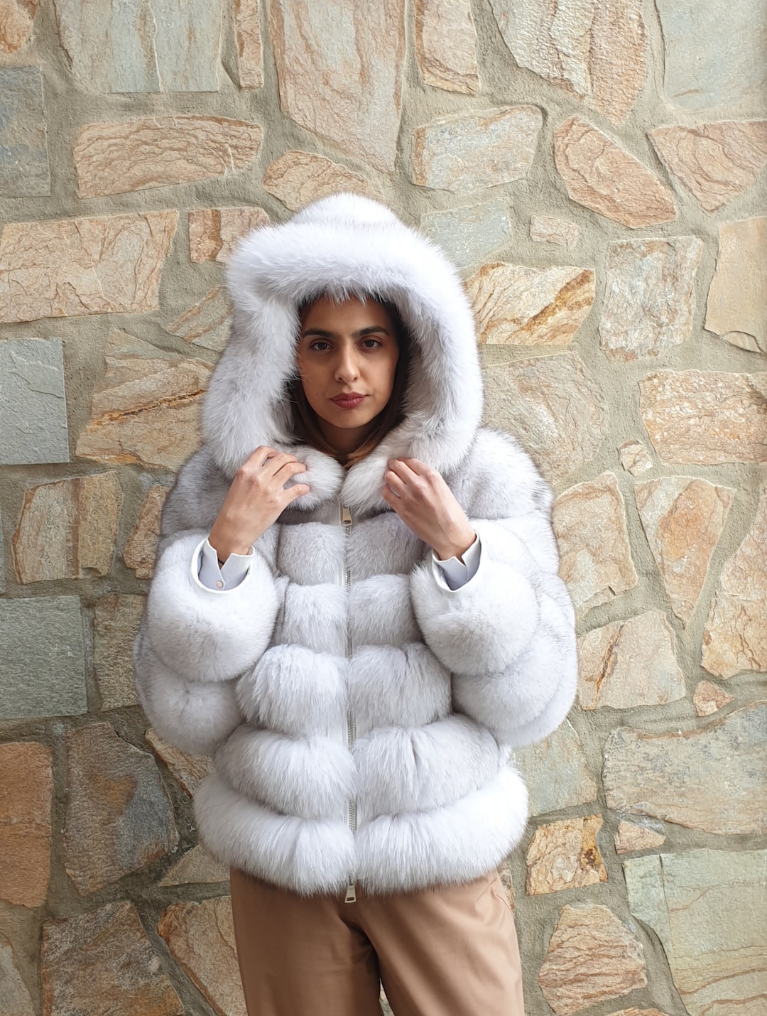 Fur Jacket,natural Blue Fox Fur Jacket,real Fox Fur - Etsy