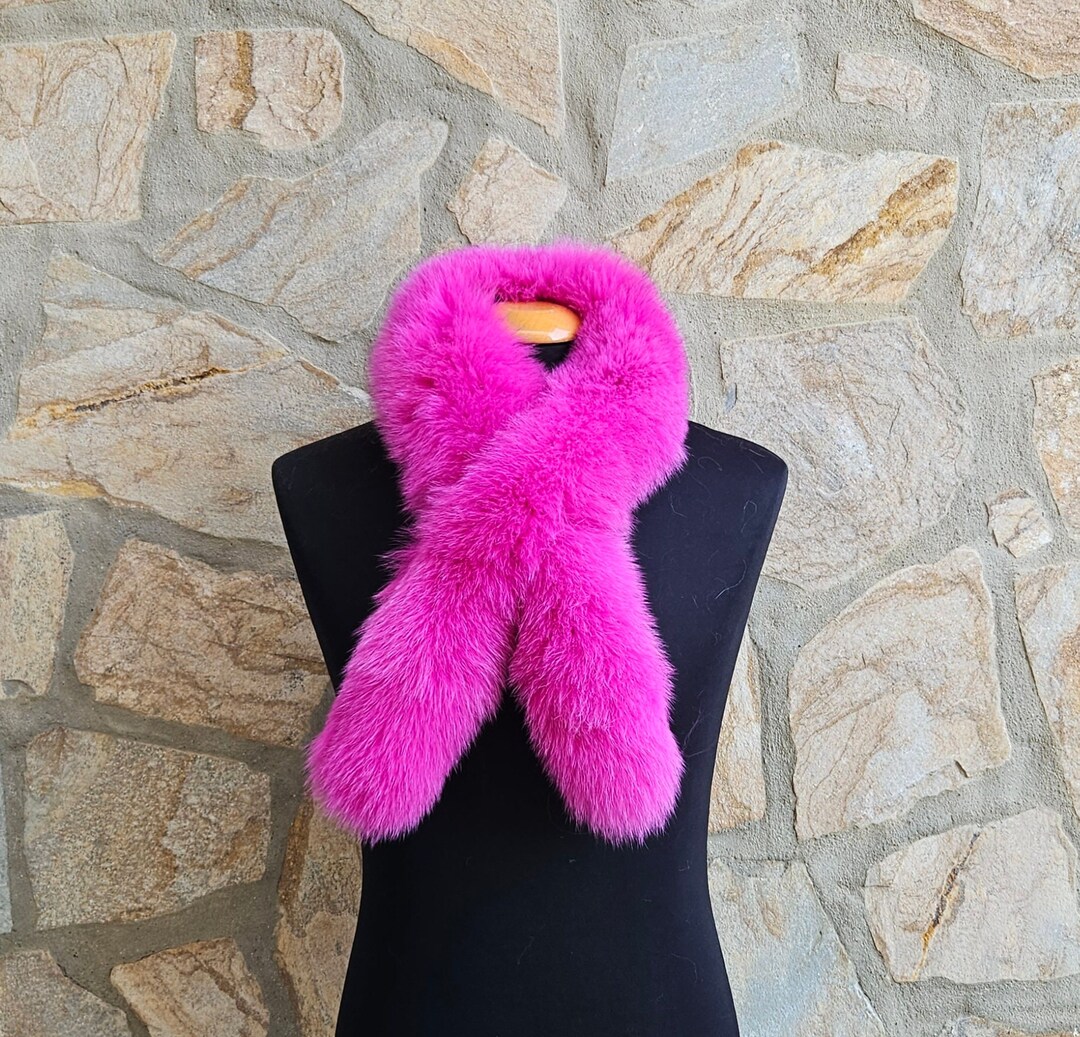 Fuchsia Fox Fur Scarf: Handmade in Greece - Etsy