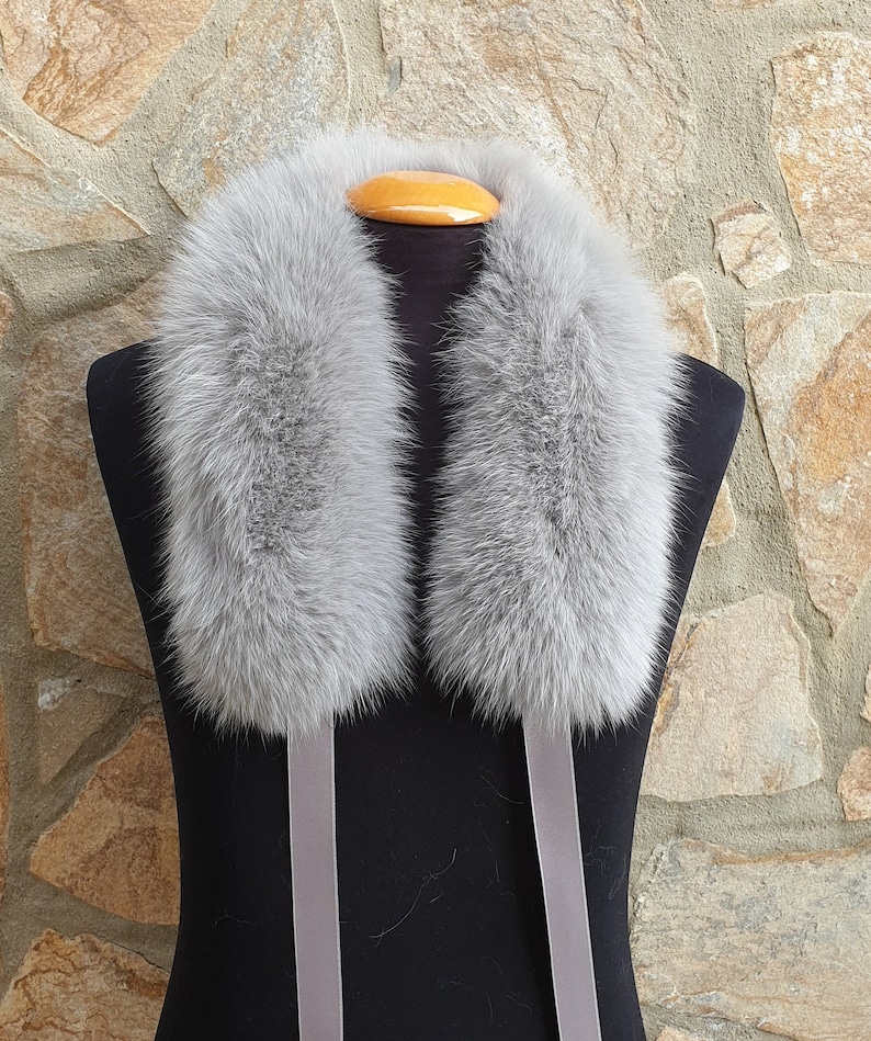 Fur collar gray fox fur collarreal fur collar | Etsy