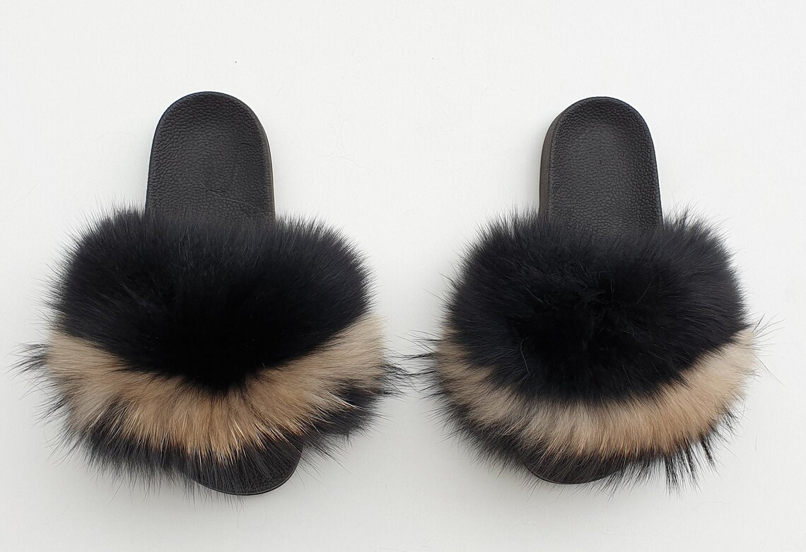 Fur Slides Fox Slidesfur Shoes Fur Slippers - Etsy