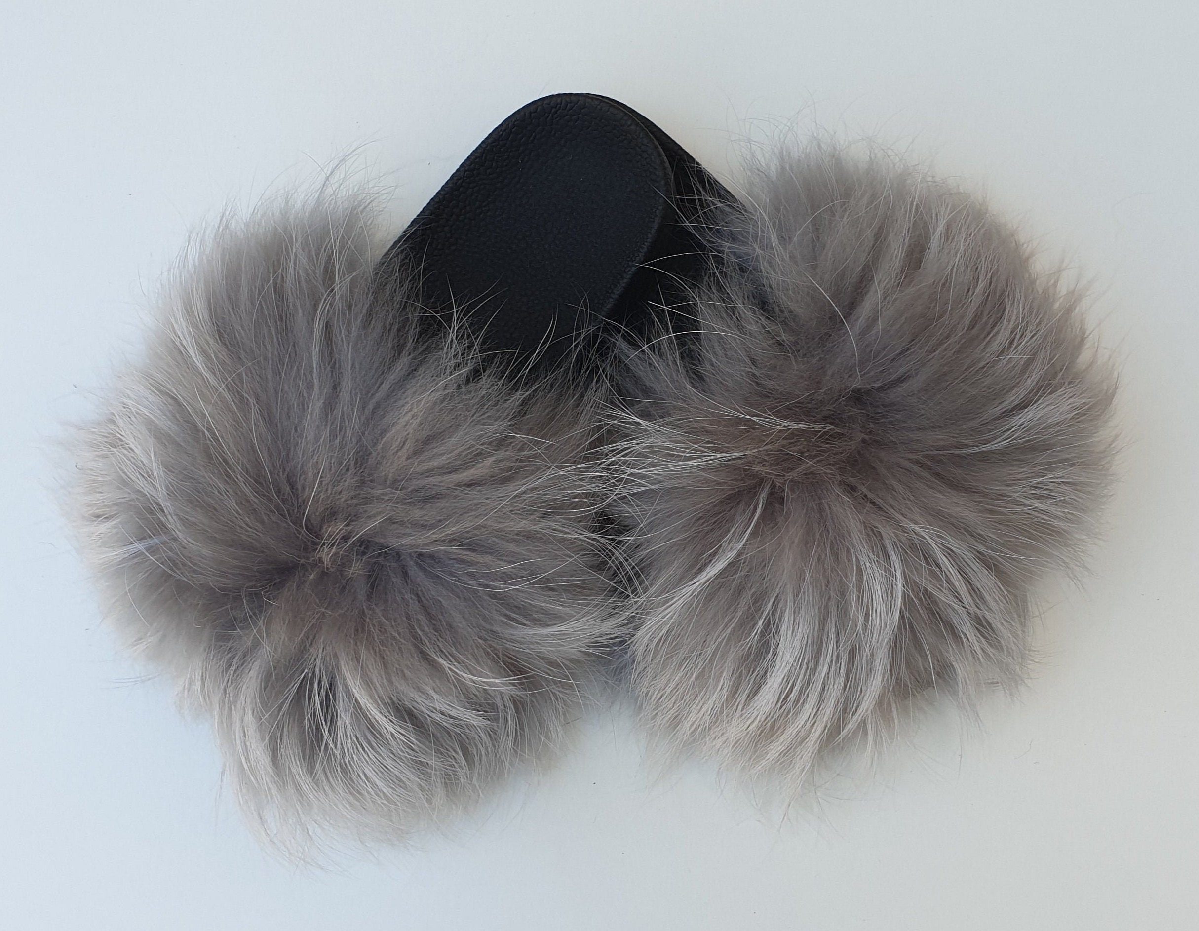 Fur Slidesfur slippers fluffy fur shoesfur slippersraccoon | Etsy
