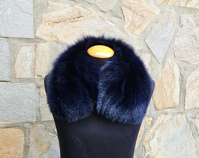 Fur Collar, Fox Fur Collar,dark Blue Fur Collar - Etsy