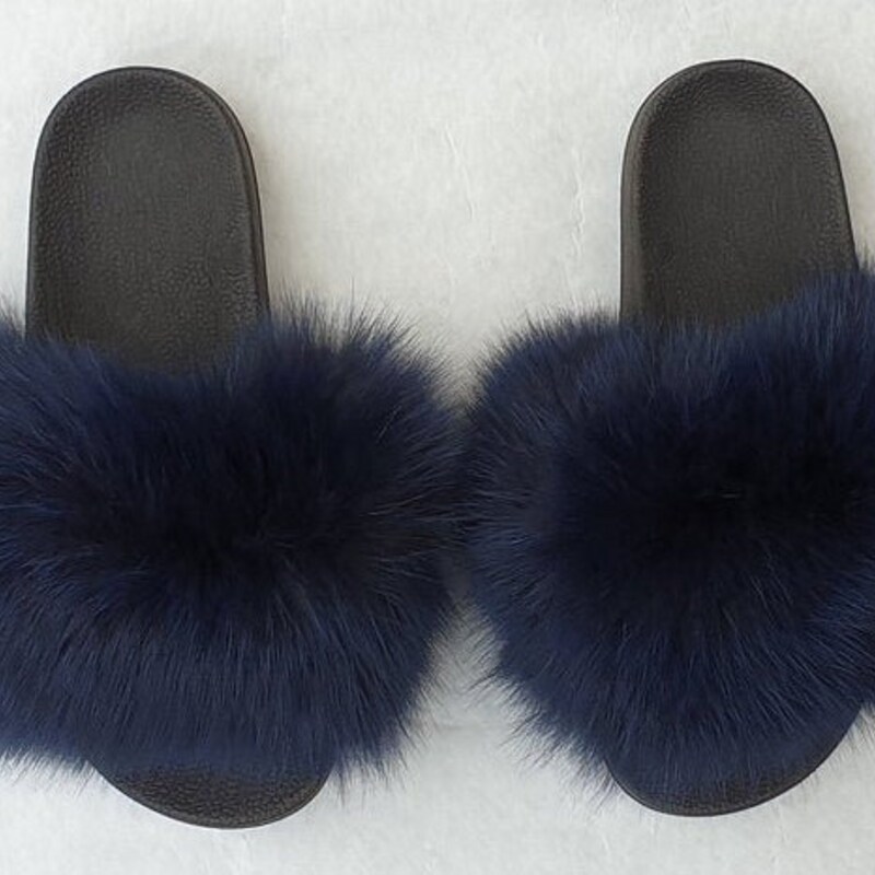 Blue Fur Slippers - Etsy