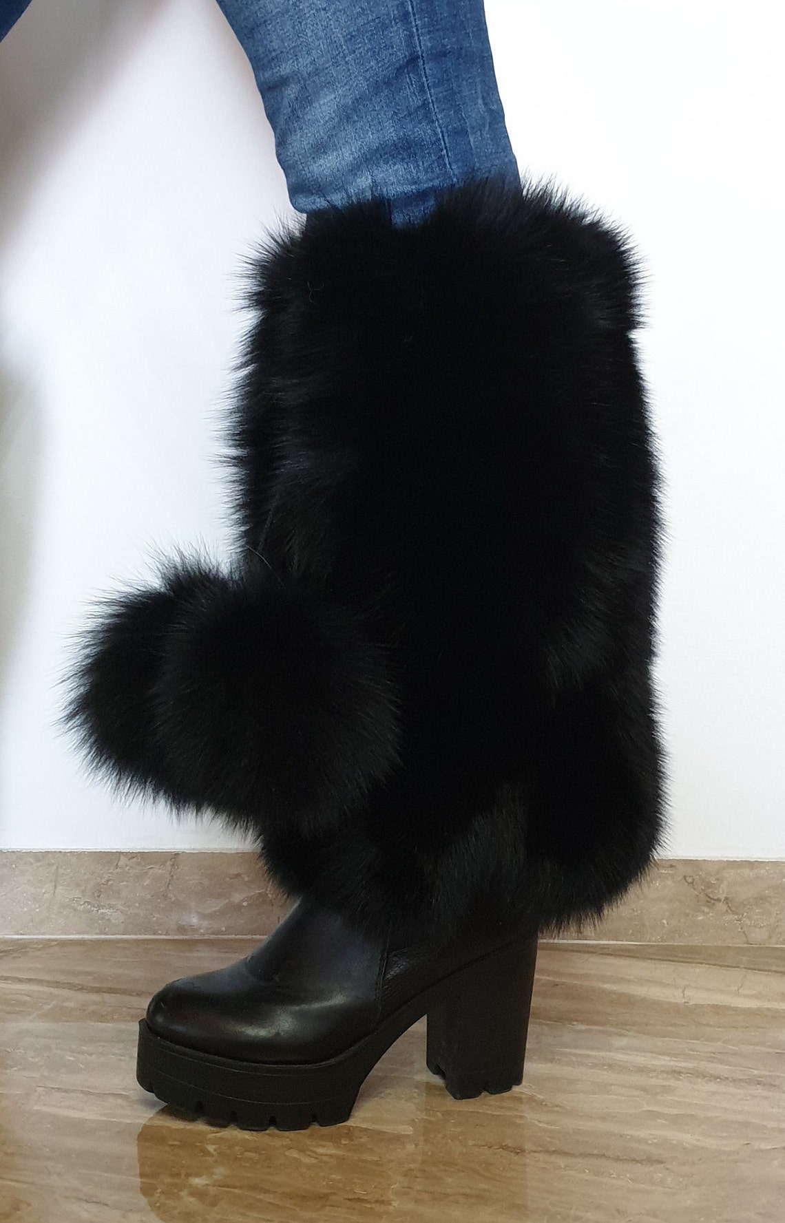 Fur Leg Cuffs Leg Warmersblack Fox Fur - Etsy