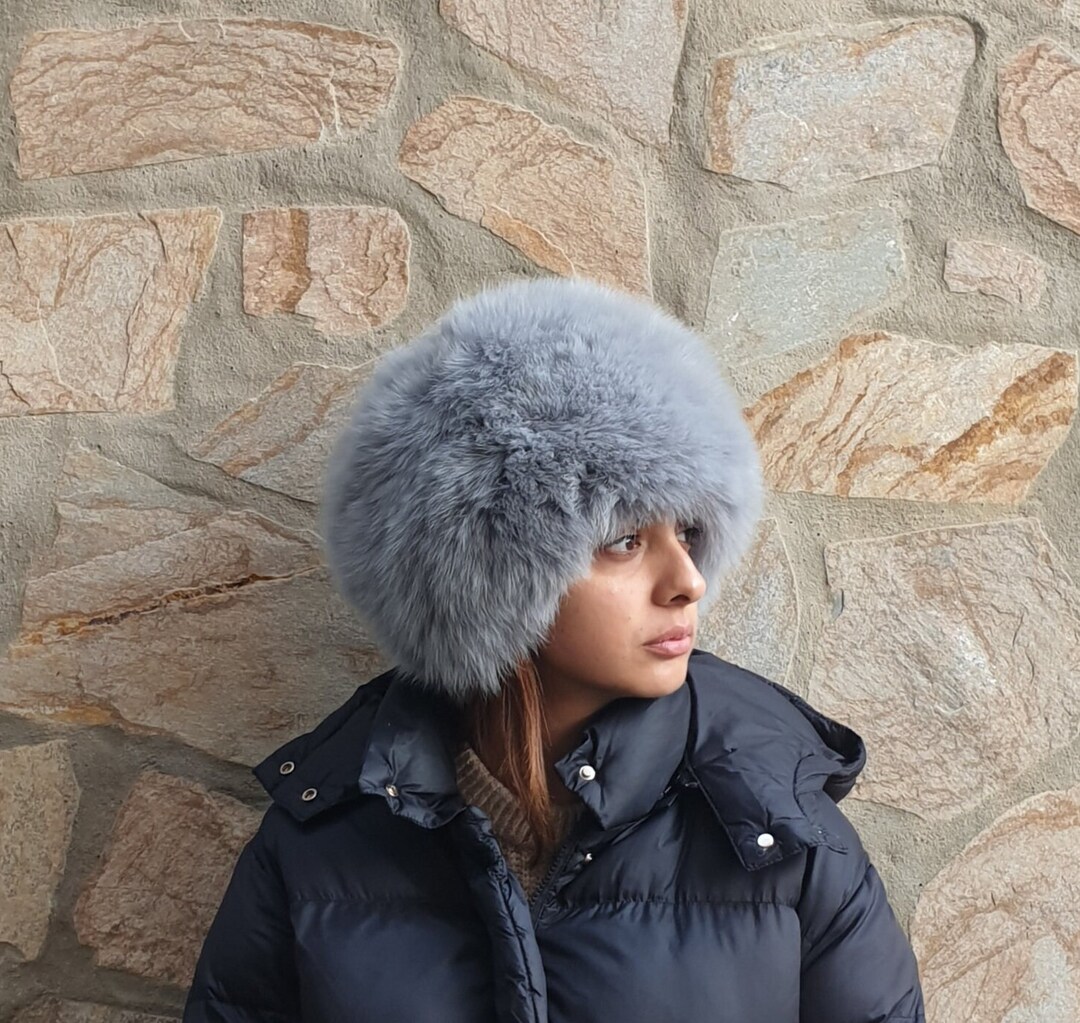 Fur Hat,gray Fox Fur Hat,real Fur Hat - Etsy