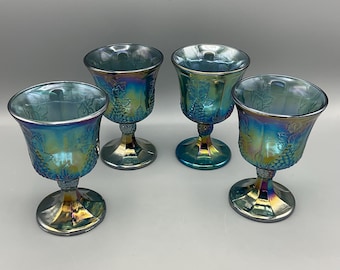 Indiana Glass Blue Carnival Glass Goblets—set of 4 - Etsy