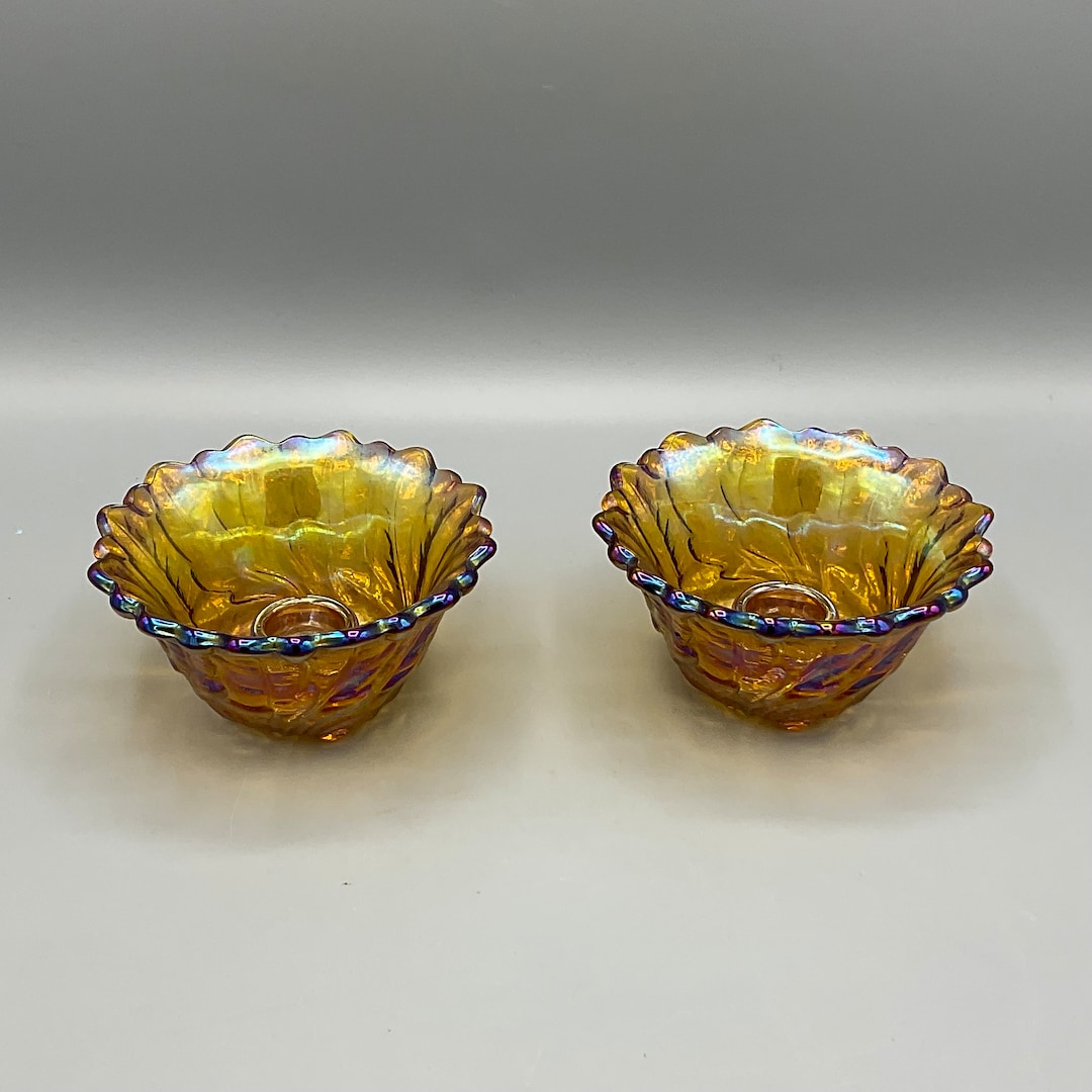 Indiana Glass Marigold Carnival Glass Candle Holders Set of 2 - Etsy