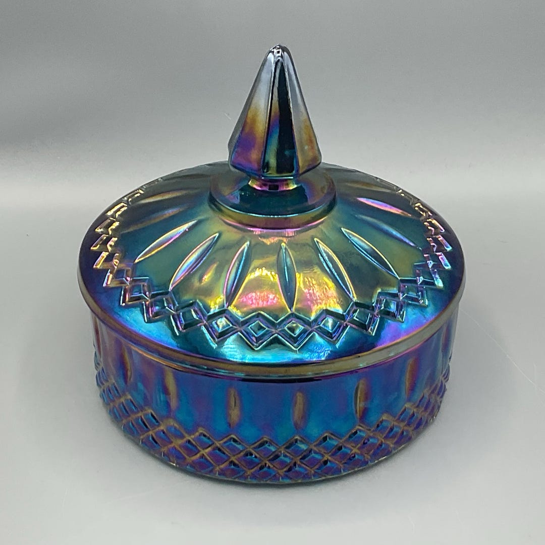 Indiana Glass Blue Carnival Glass Princess Candy Dish With Lid - Etsy