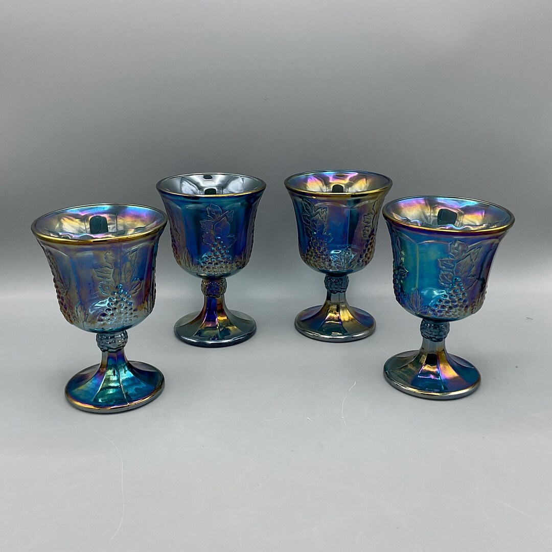 Indiana Glass Blue Carnival Glass Goblets—set of 4 - Etsy