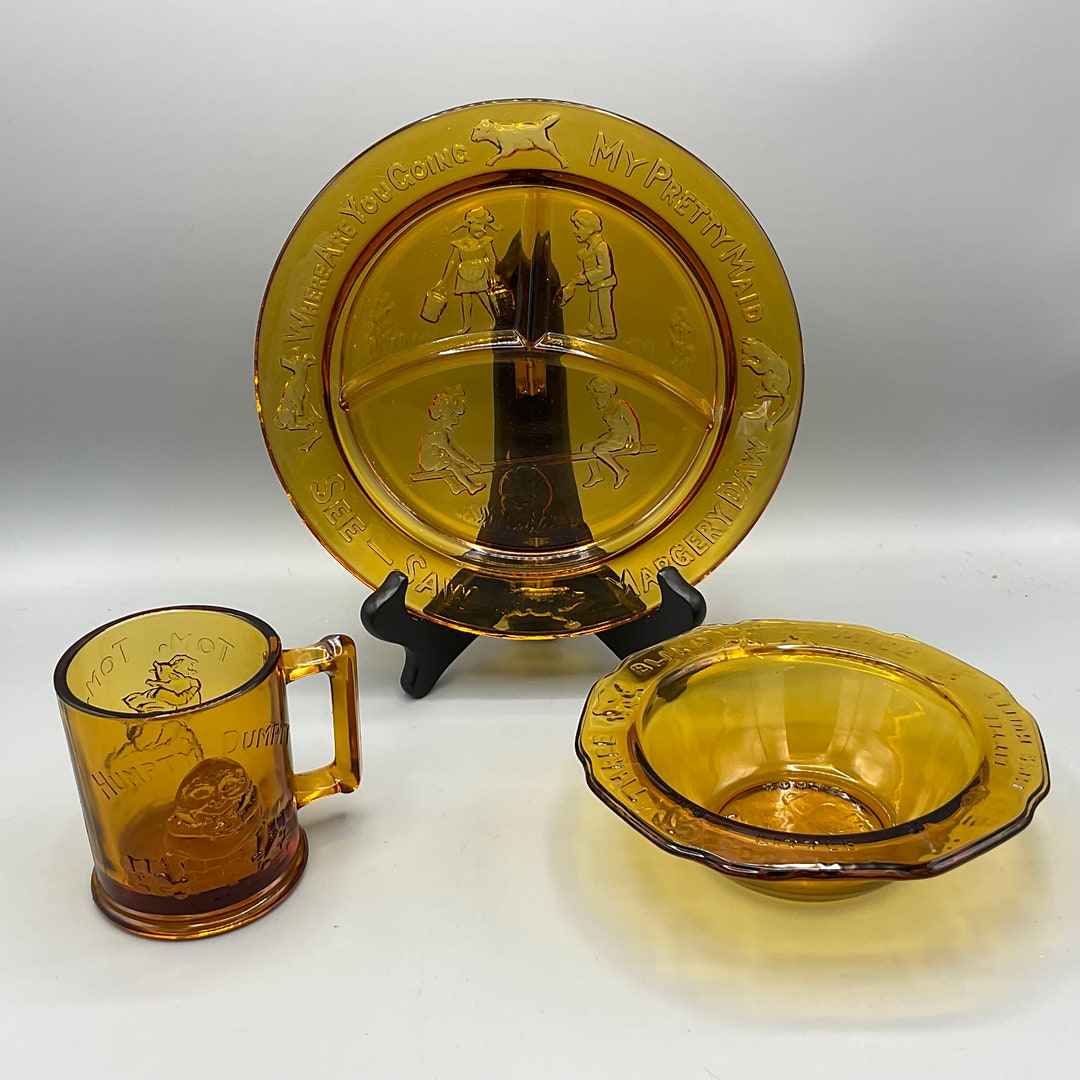 Amber Tiara Glass Mother Goose 3 Piece Place Setting - Etsy
