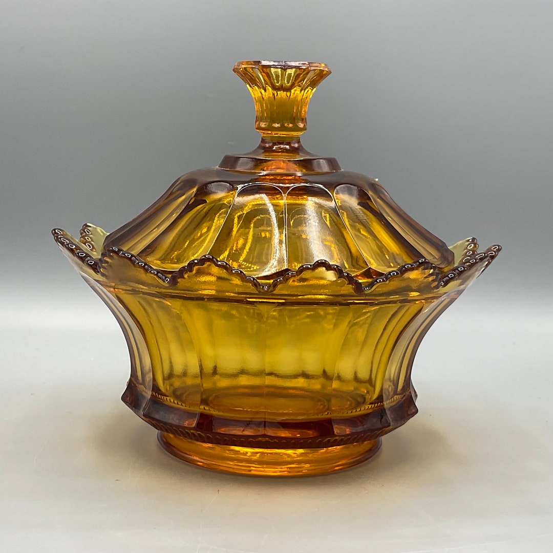Fenton Amber 15 Point Covered Candy Dish - Etsy