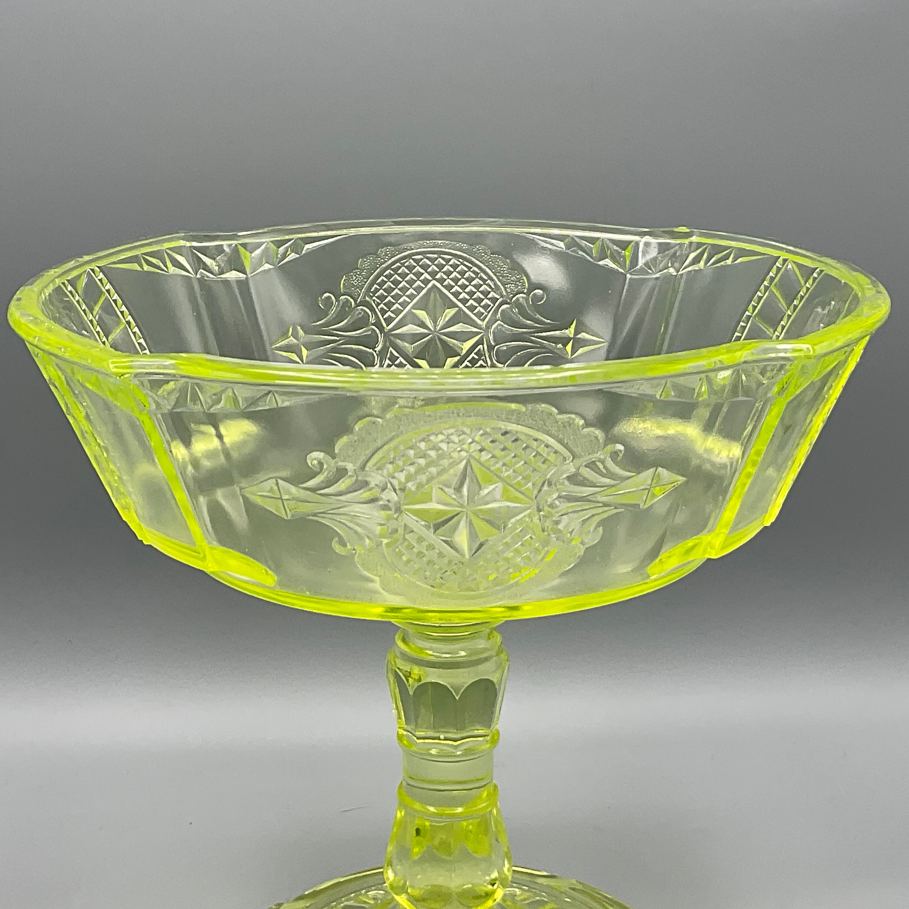Vaseline Glass EAPG Open Medallion Footed Compote - Etsy