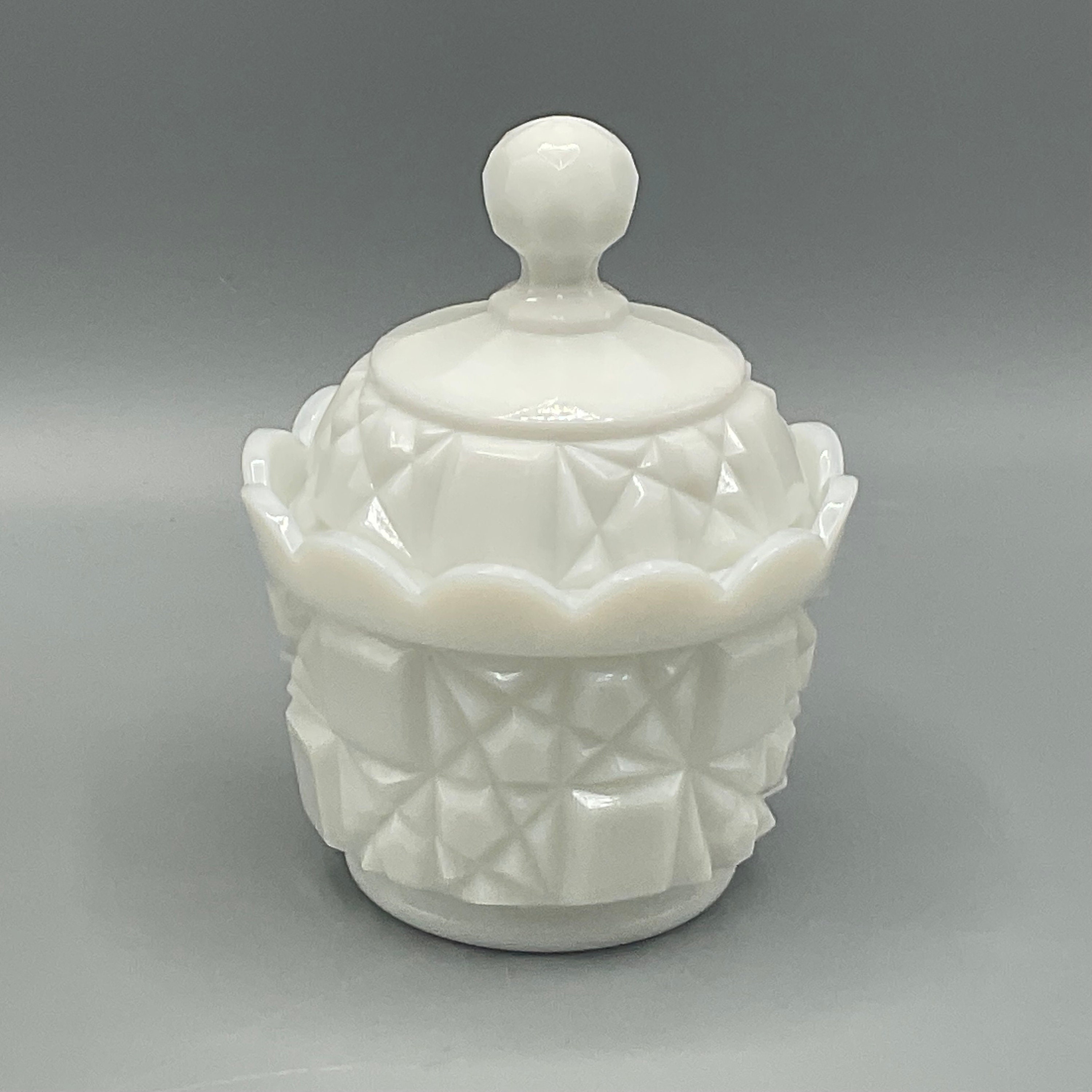 Fenton Block and Star Milk Glass Covered Sugar Bowl - Etsy