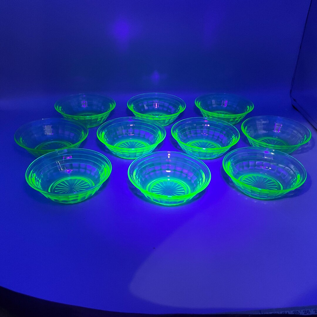 Anchor Hocking Block Optic Uranium Glass Berry Bowls —set of 10 - Etsy