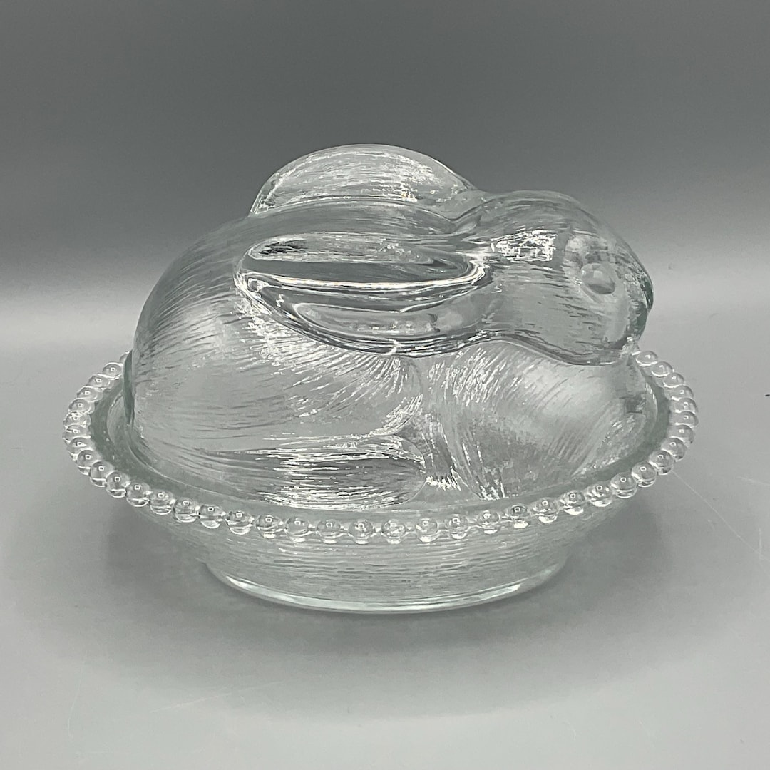 Indiana Glass Clear Bunny on Nest - Etsy