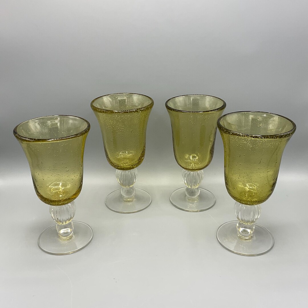 Bubble Infused Yellow Footed Goblets —set of 4 - Etsy